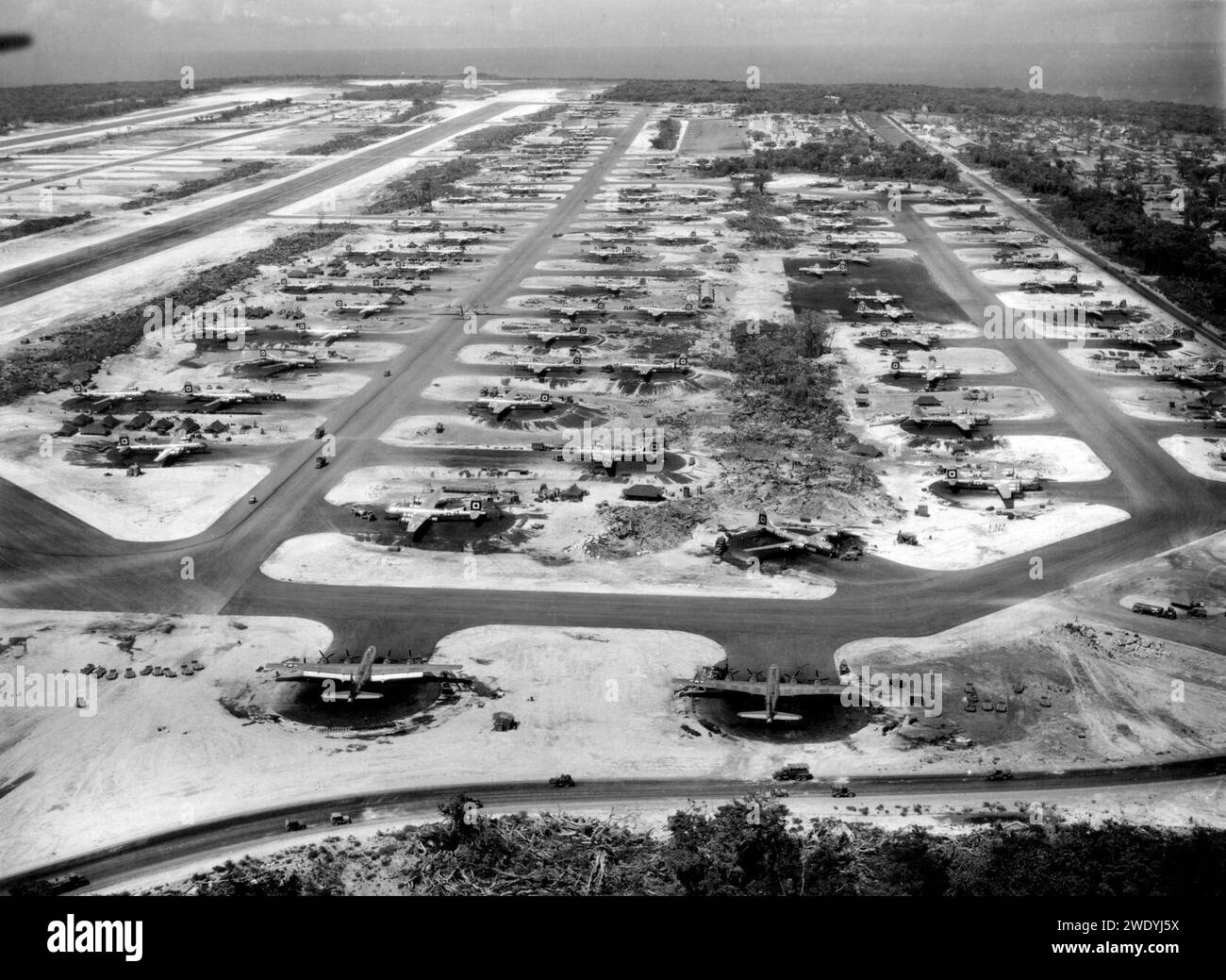 Aerial view of North Field, Guam, on 1 August 1945 Stock Photo - Alamy