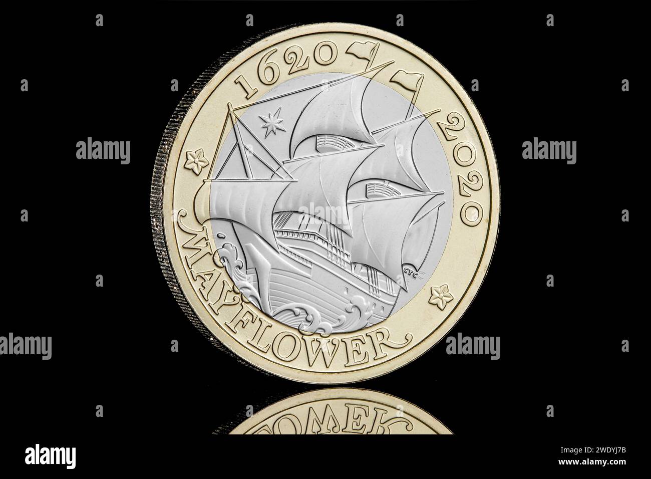 Mayflower two pound coin hi-res stock photography and images - Alamy
