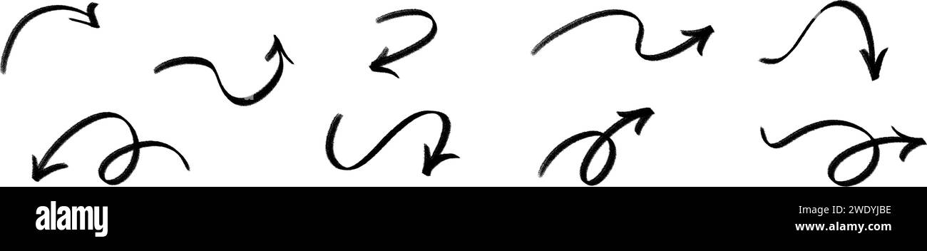 Fun arrow set drawn with crayon, brush, chalk, and pastel lines. Hand ...