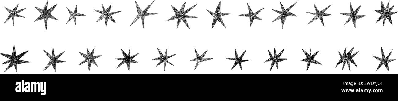 Hand drawn star shapes with crayon and pencil textures. Flat vector ...