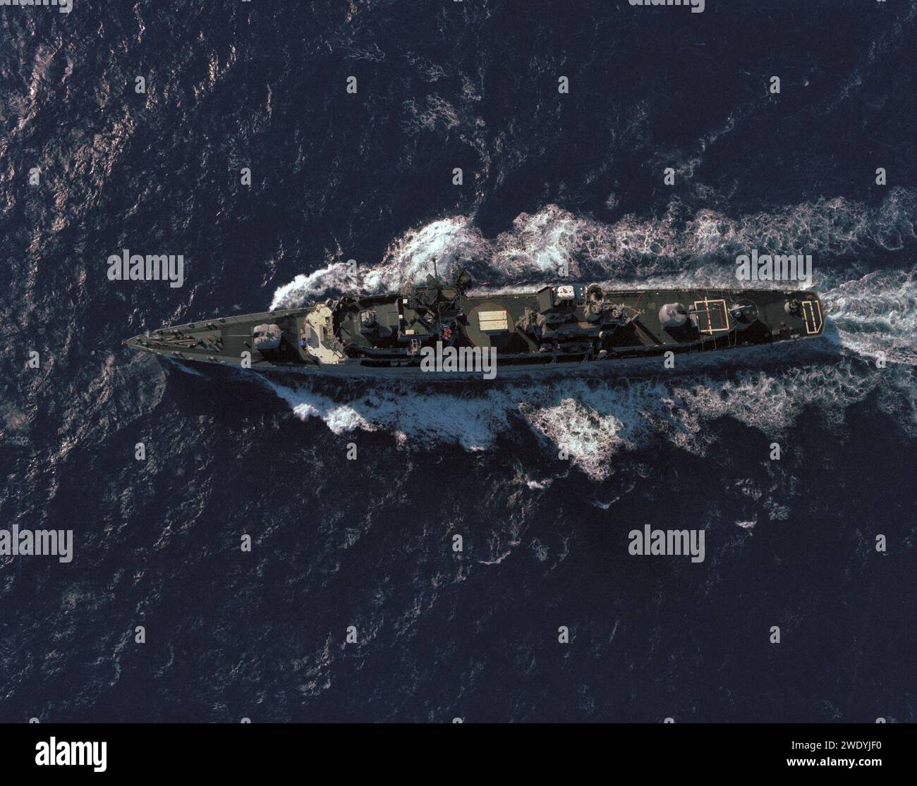 Aerial view of USS Cochrane (DDG-21) underway in the Pacific Ocean on ...