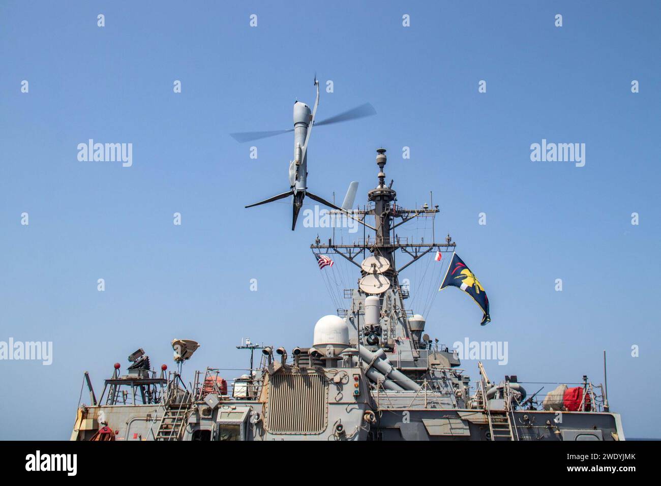 Aerovel Flexrotor UAV takes off from USS McFaul in the Gulf of Oman ...