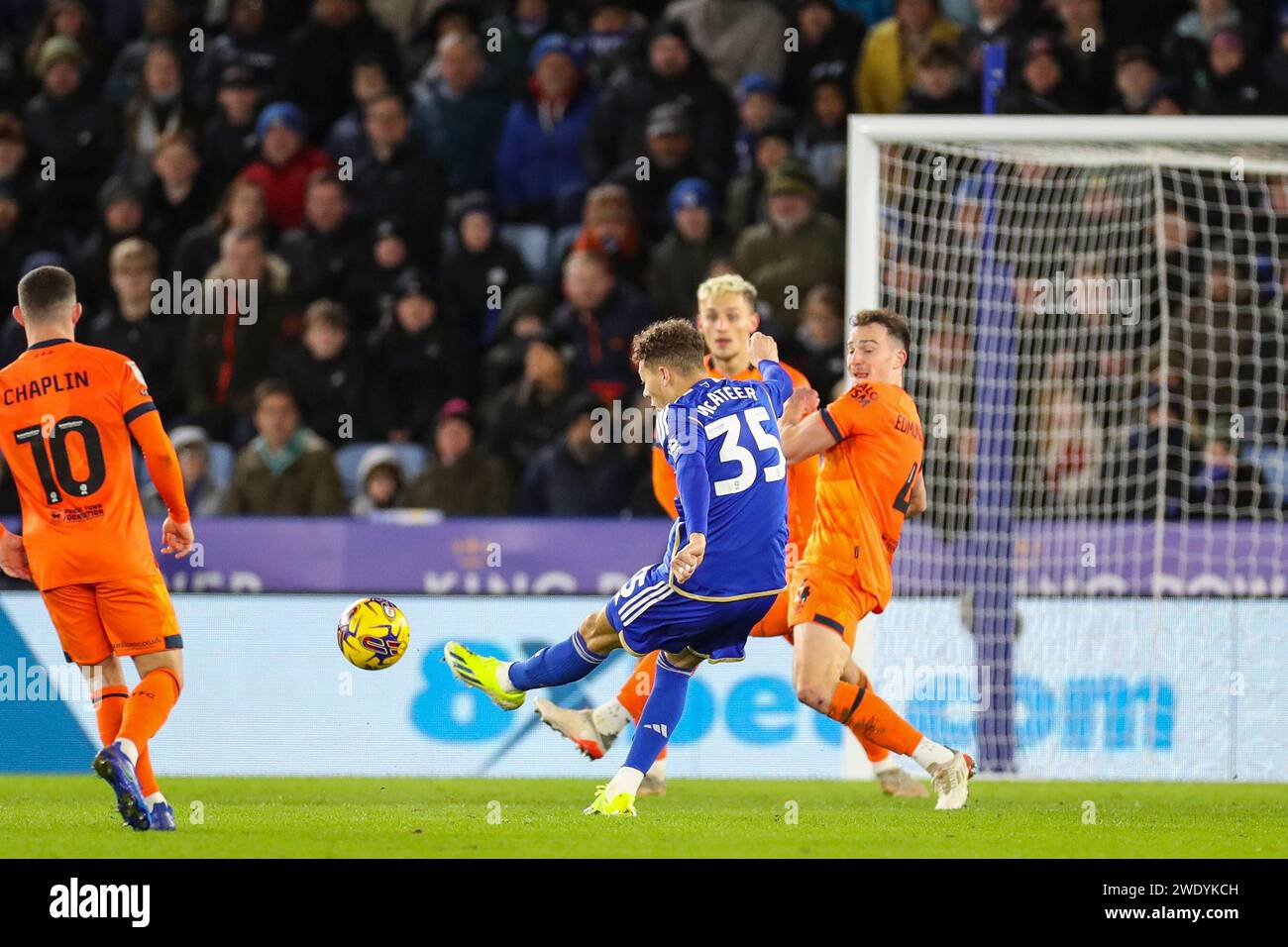 Leicester, UK. 22nd Jan, 2024. Leicester City midfielder Kasey McAteer ...