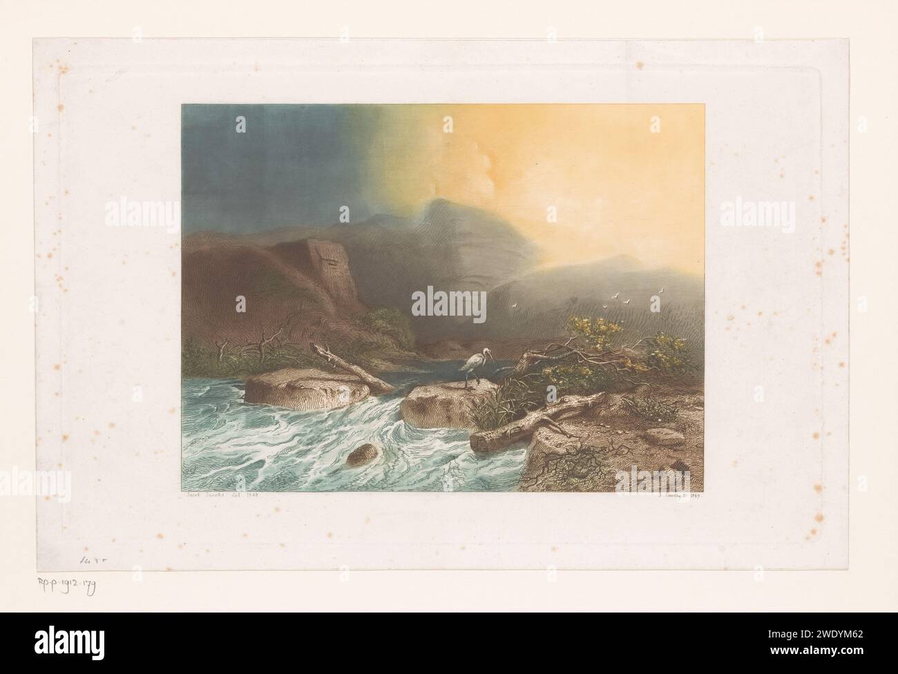 Rocky Landscape with River and Reiger, Jean Théodore Joseph Linnig ...