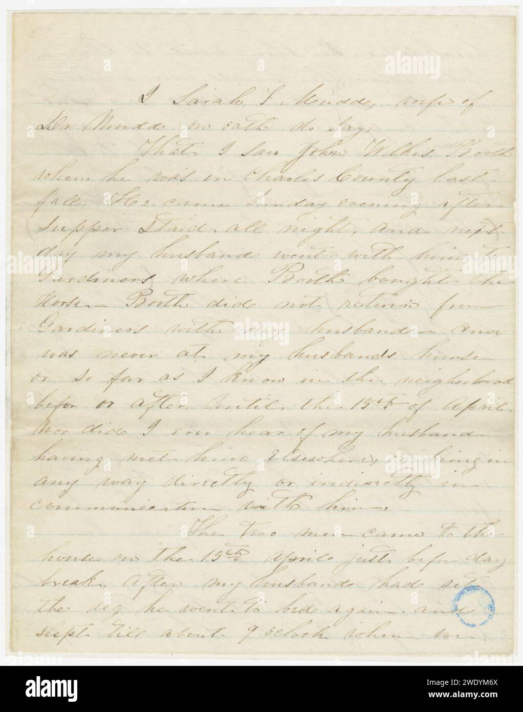 Affidavit of Sarah F. Mudd Stock Photo - Alamy
