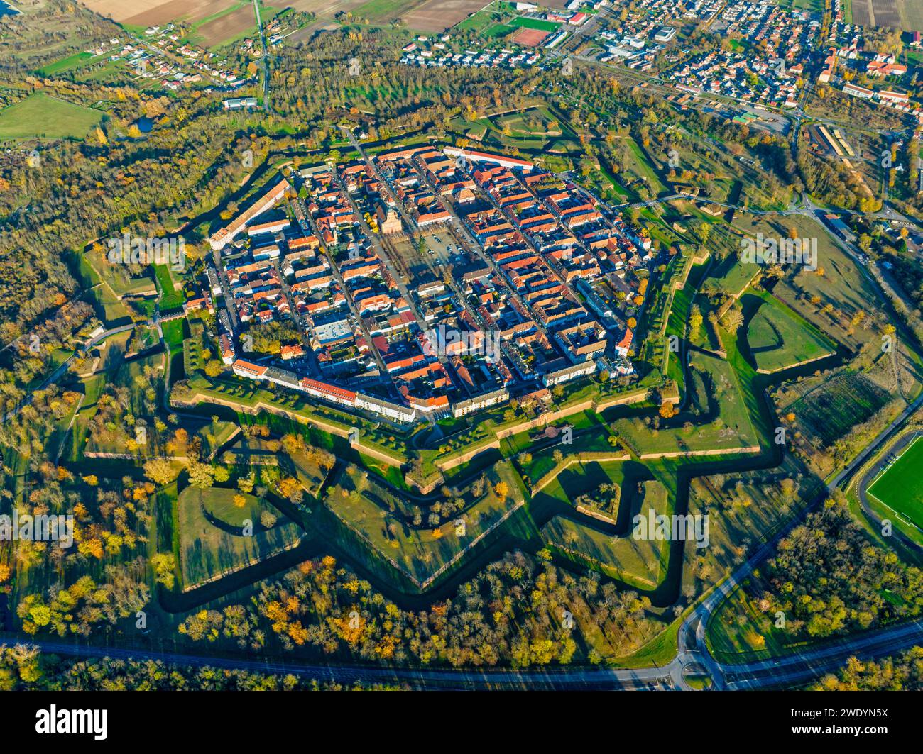 Aerial view of the fortified town of Neuf Brisach, Alsace, France Stock ...