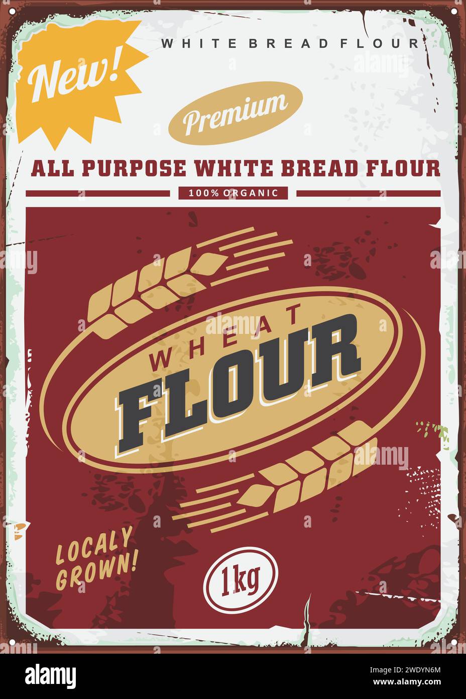 Flour retro sign label design. Wheat flour vintage billboard or promo ...