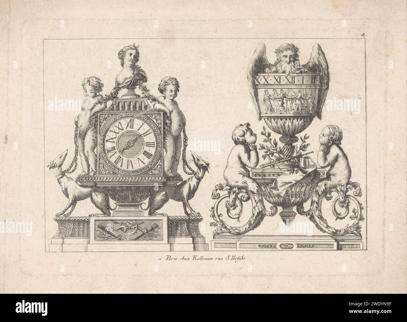 Pendule a wise meti, Kollmann, 1710 - 1799 print Designs for a pendulum ...