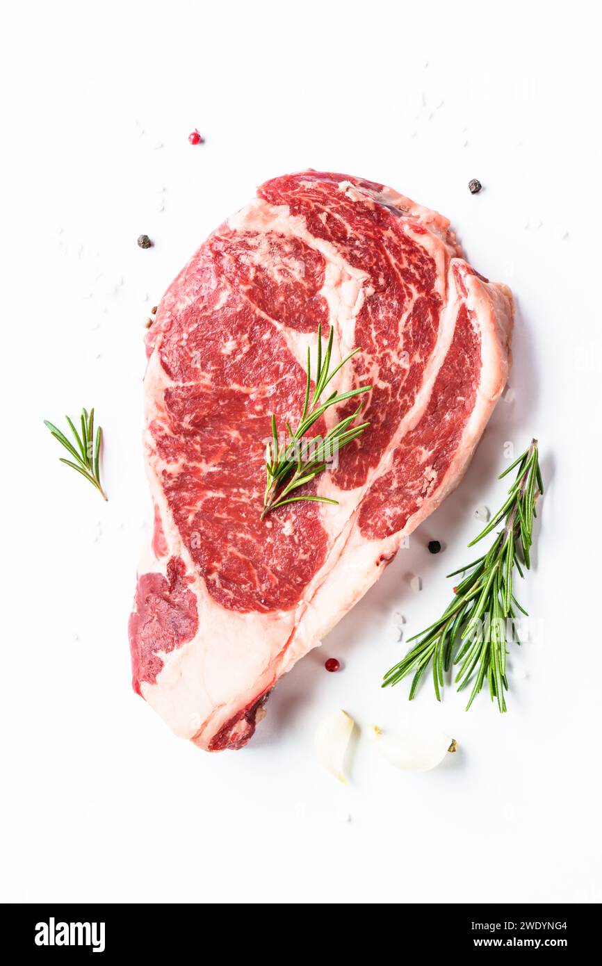 Beef steak, raw meat on white Stock Photo - Alamy