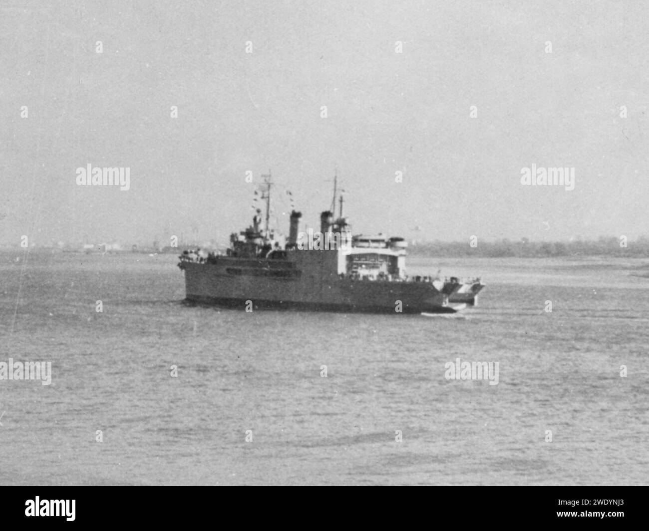 Aft view of USS Albemarle (AV-5) underway, circa in 1957 Stock Photo ...