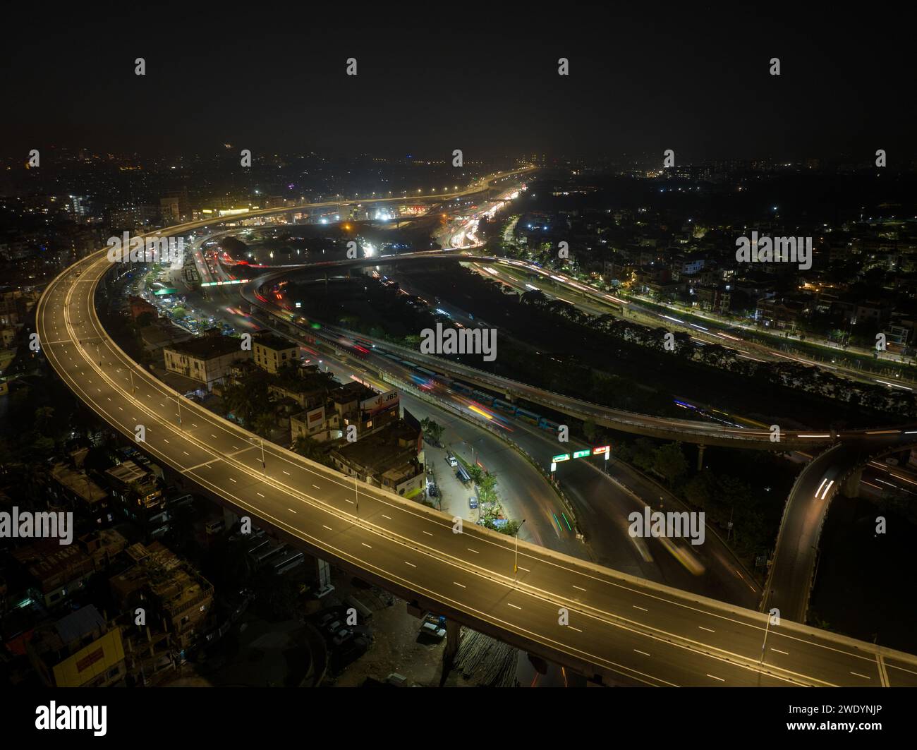 Aerial view of Dhaka Elevated Expressway at night in Dhaka, Bangladesh ...