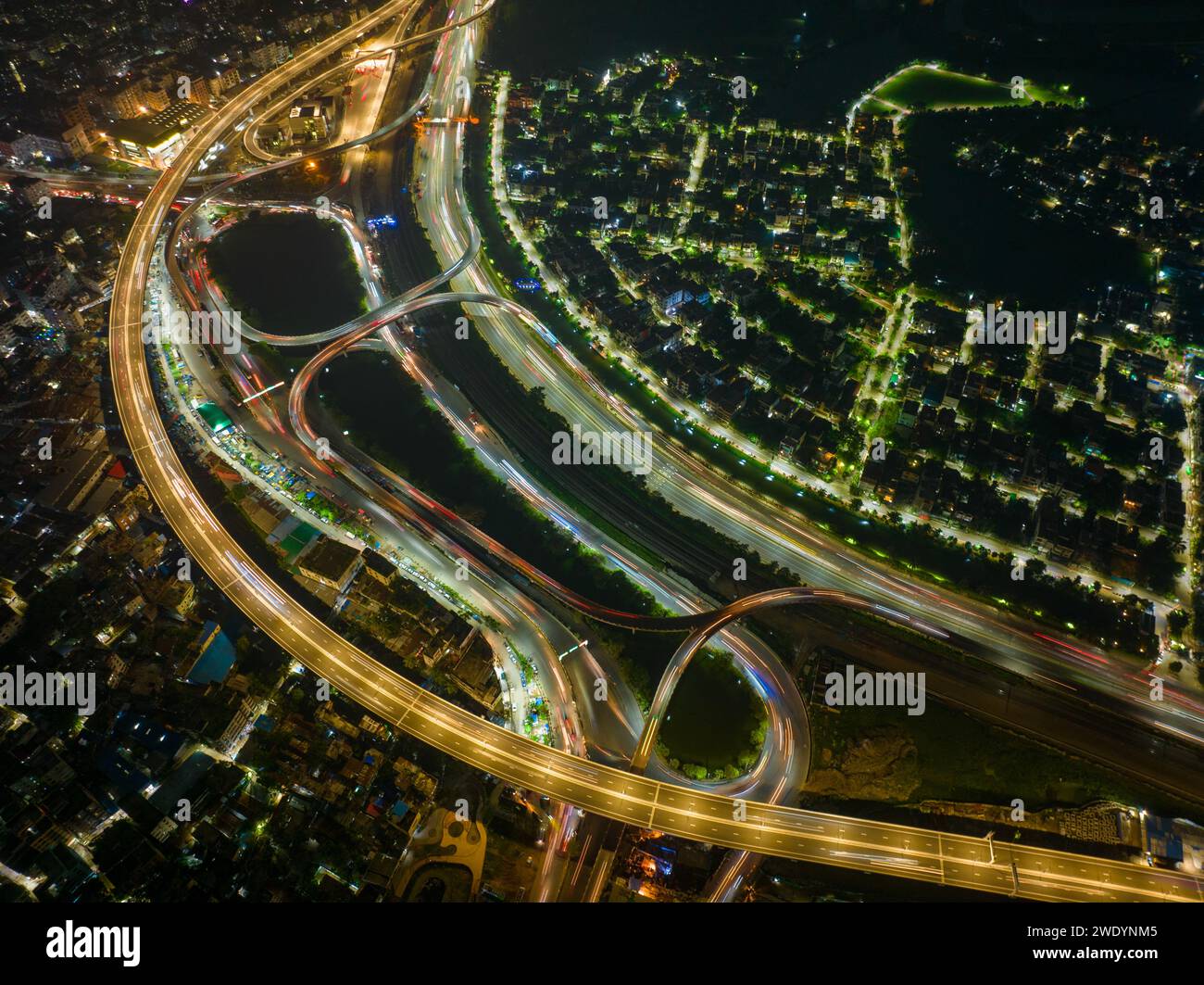Aerial view of Dhaka Elevated Expressway at night in Dhaka, Bangladesh ...