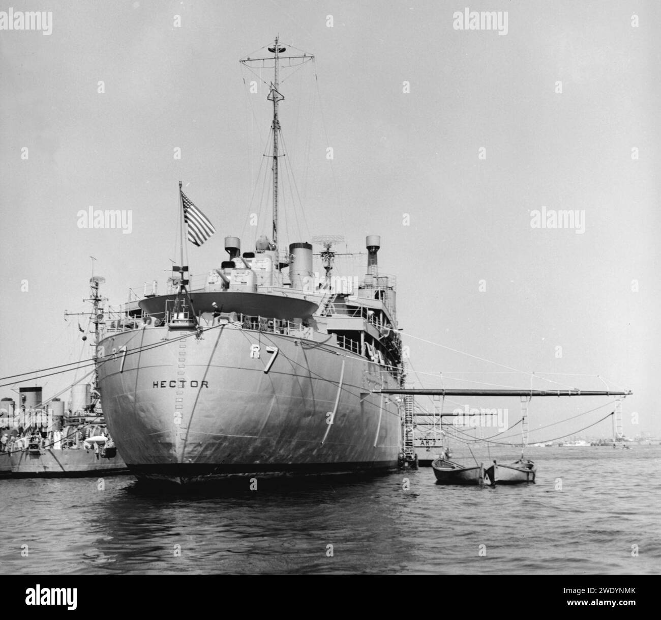 Aft view of USS Hector (AR-7), circa in the 1950s (7575393 Stock Photo ...