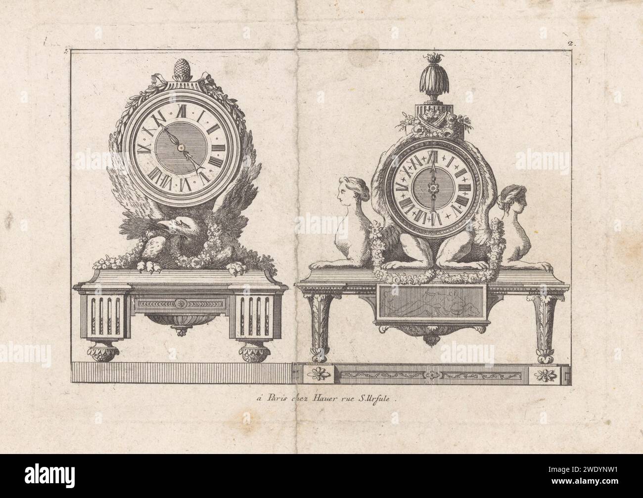 Two pendules with eagle and sphinxes, Anonymous, Johann Thomas Hauer ...