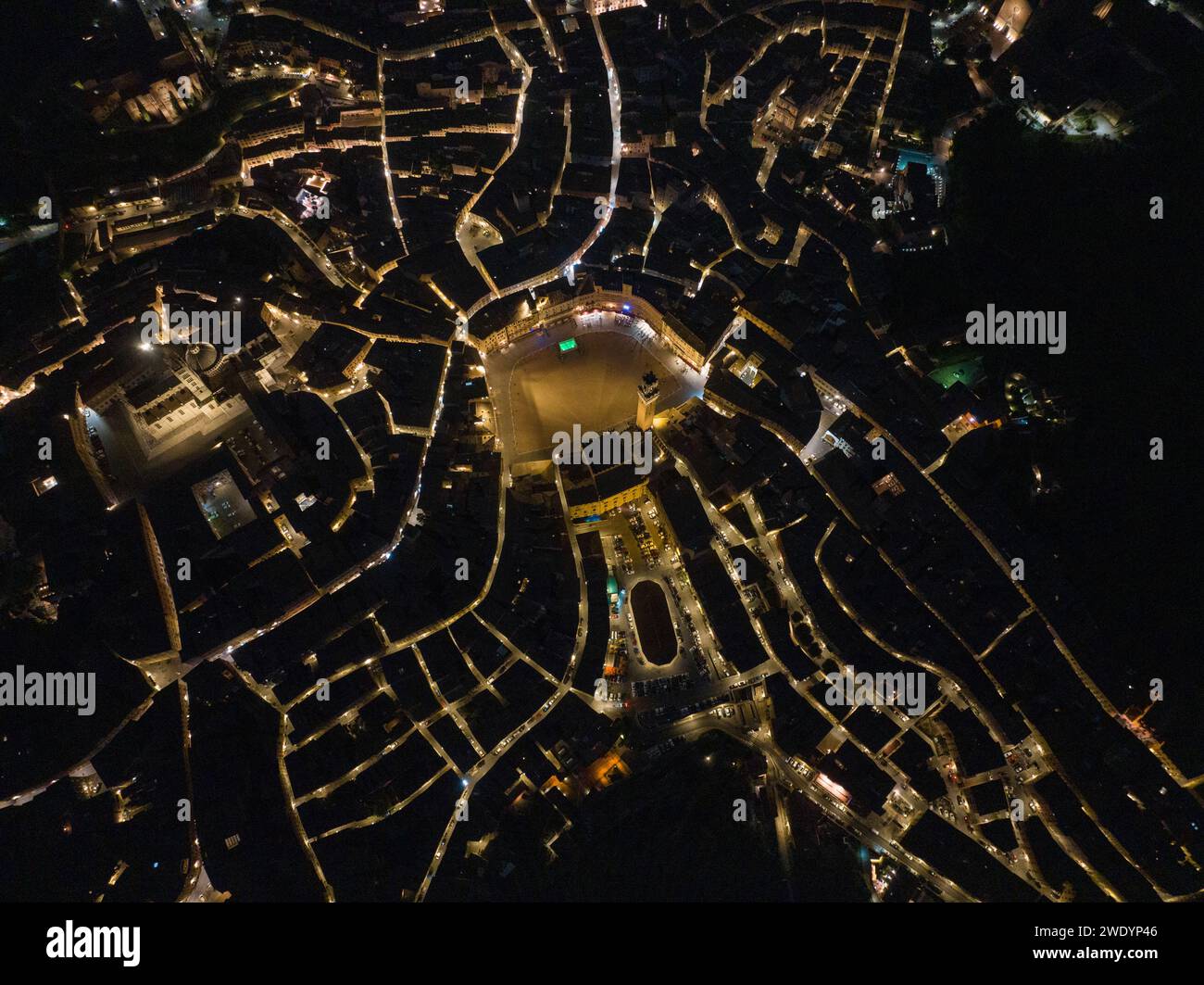 Aerial view of Siena cityscape at night, Siena, Tuscany, Italy Stock ...