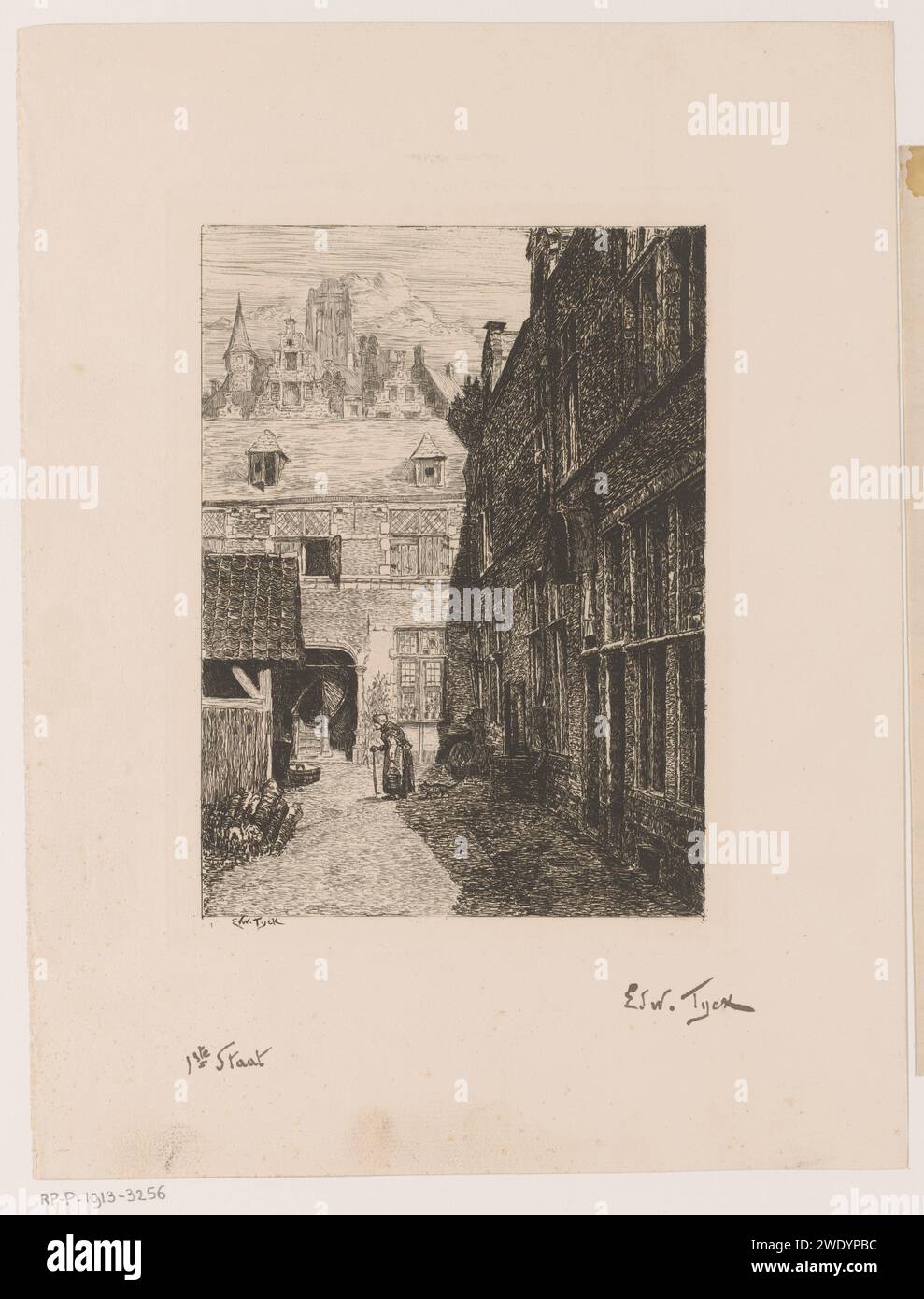 Street face with tower of the Sint -Jacobskerk, Edouard Tyck, 1880 ...