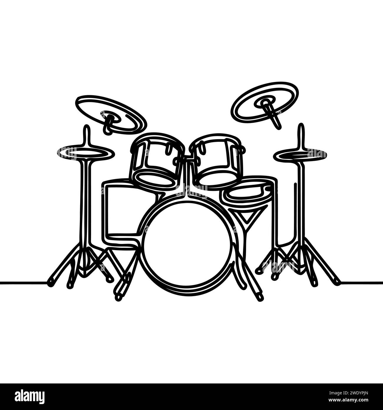 Drum set in one line. Continuous line drawing of drum set Stock Vector ...