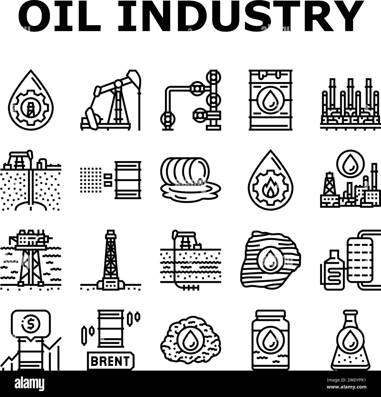 oil industry factory plant icons set vector Stock Vector Image & Art ...