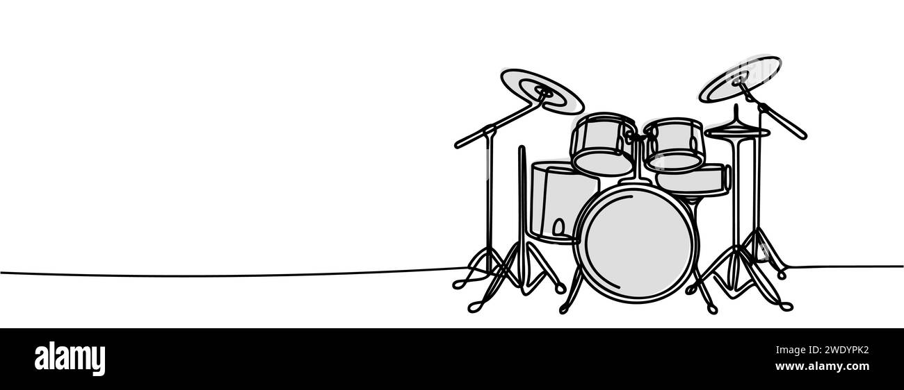Drum set in one line. Continuous line drawing of drum set Stock Vector ...
