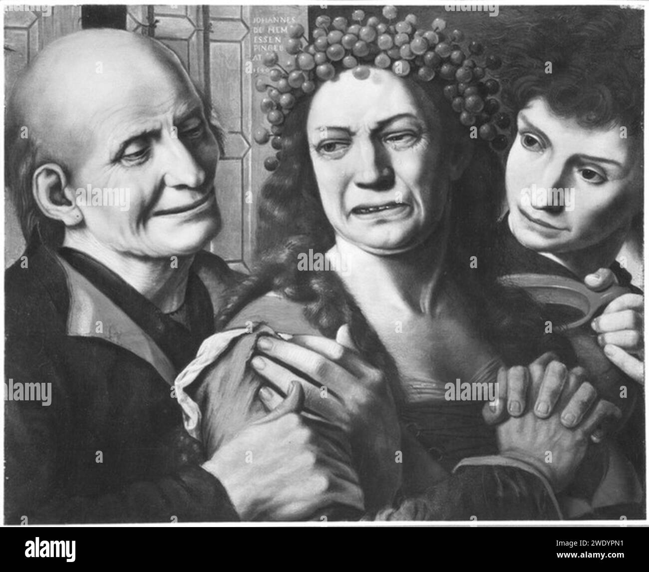 After Jan van Hemessen - Wenende vrouw met krans van kersen in het haar ...