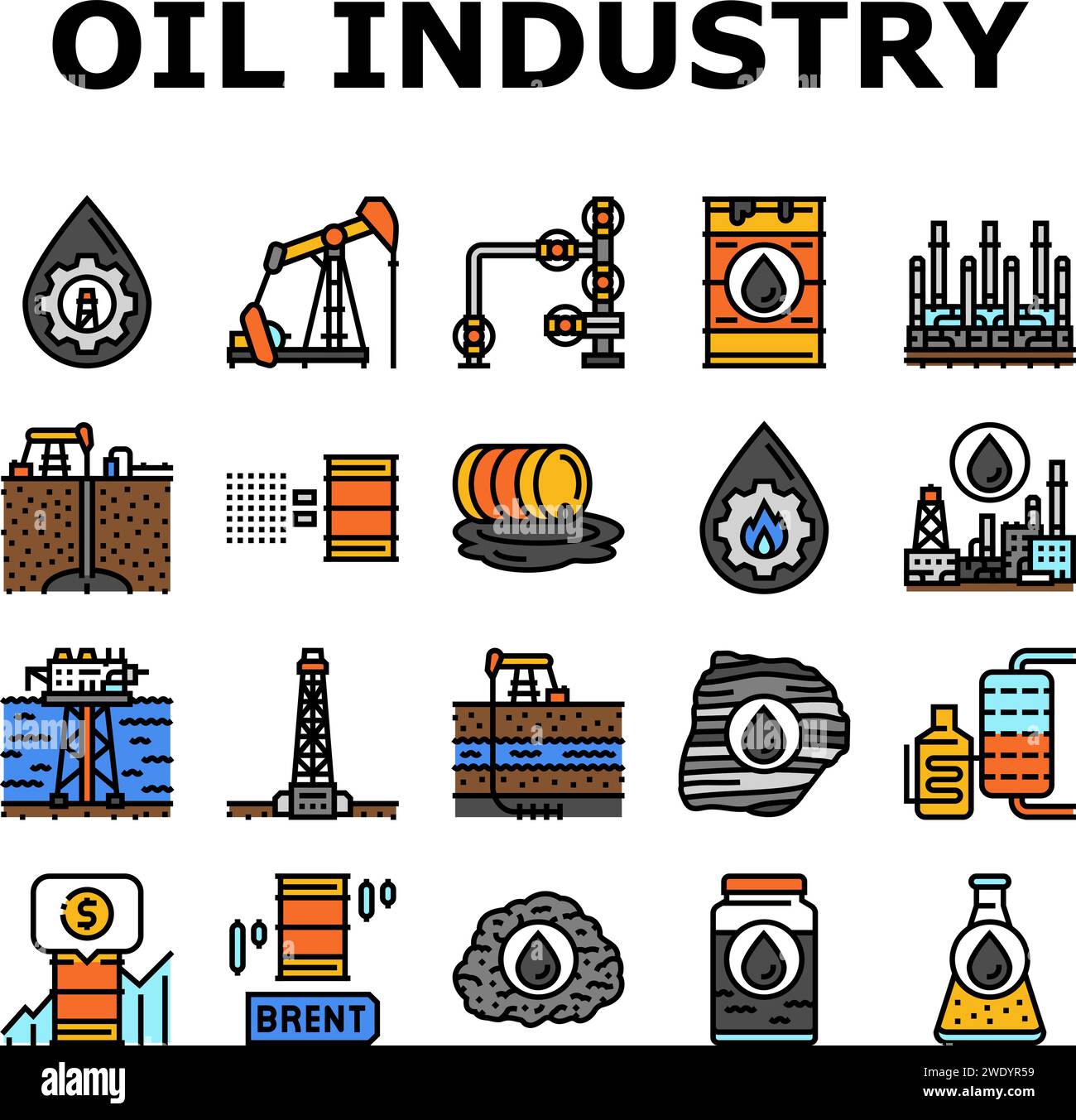 oil industry factory plant icons set vector Stock Vector Image & Art ...