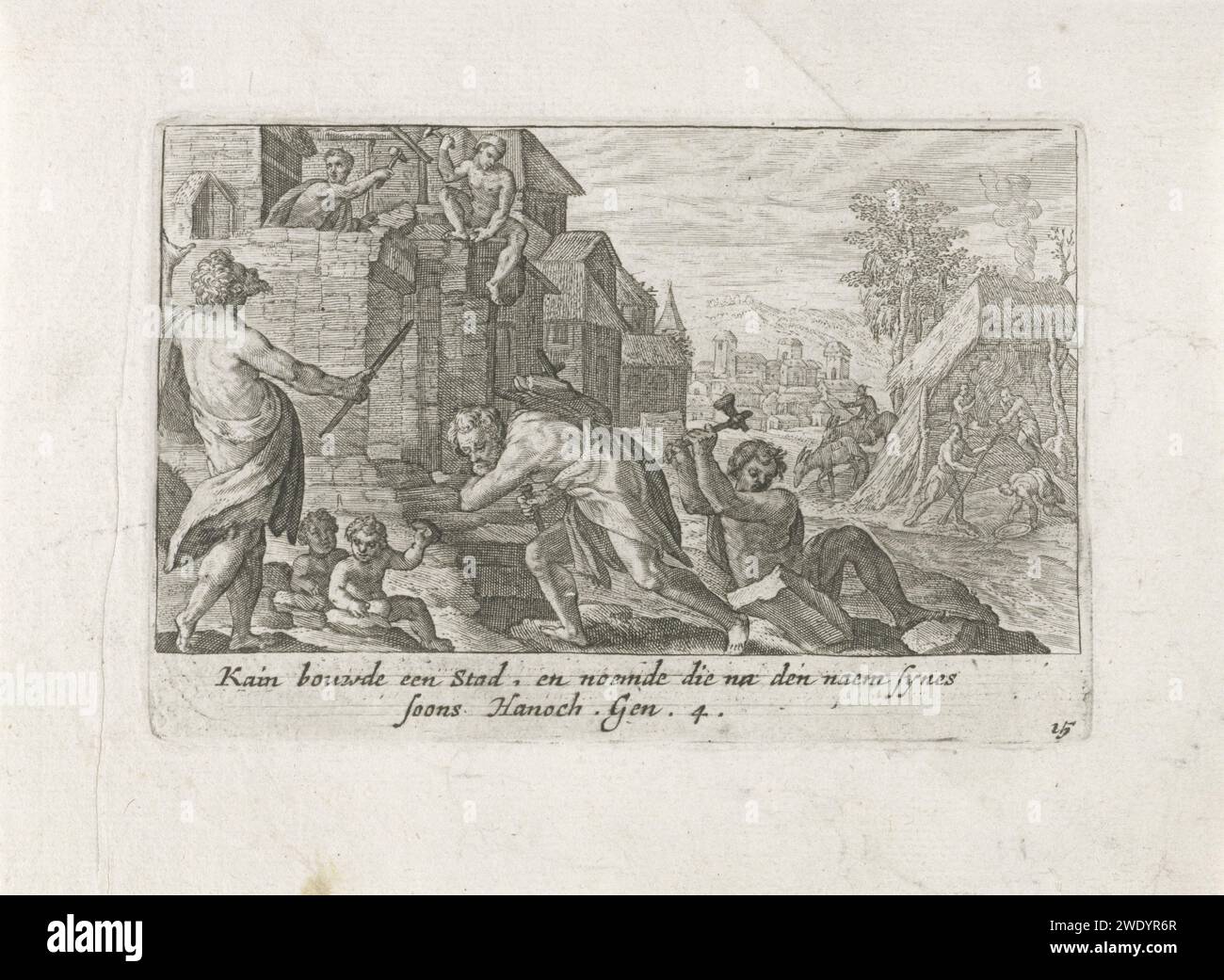 Cain builds the city of Enoch, Crispijn van de Passe (I), 1700 - 1750 ...