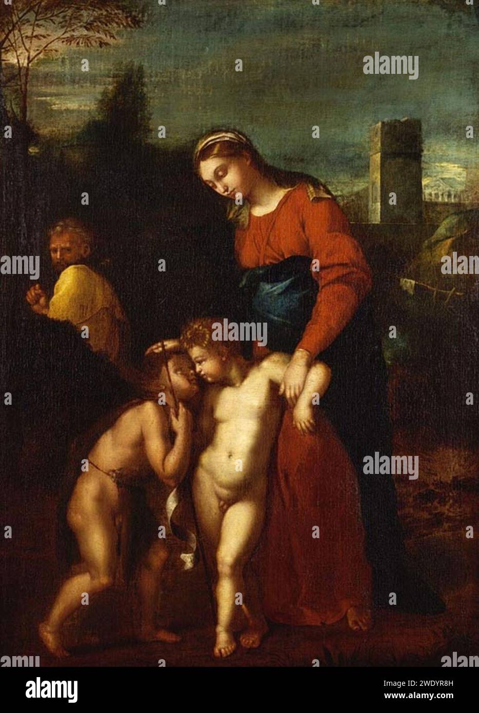 After Raphael (Urbino 1483-Rome 1520) - The Holy Family with Saint John Stock Photo - Alamy