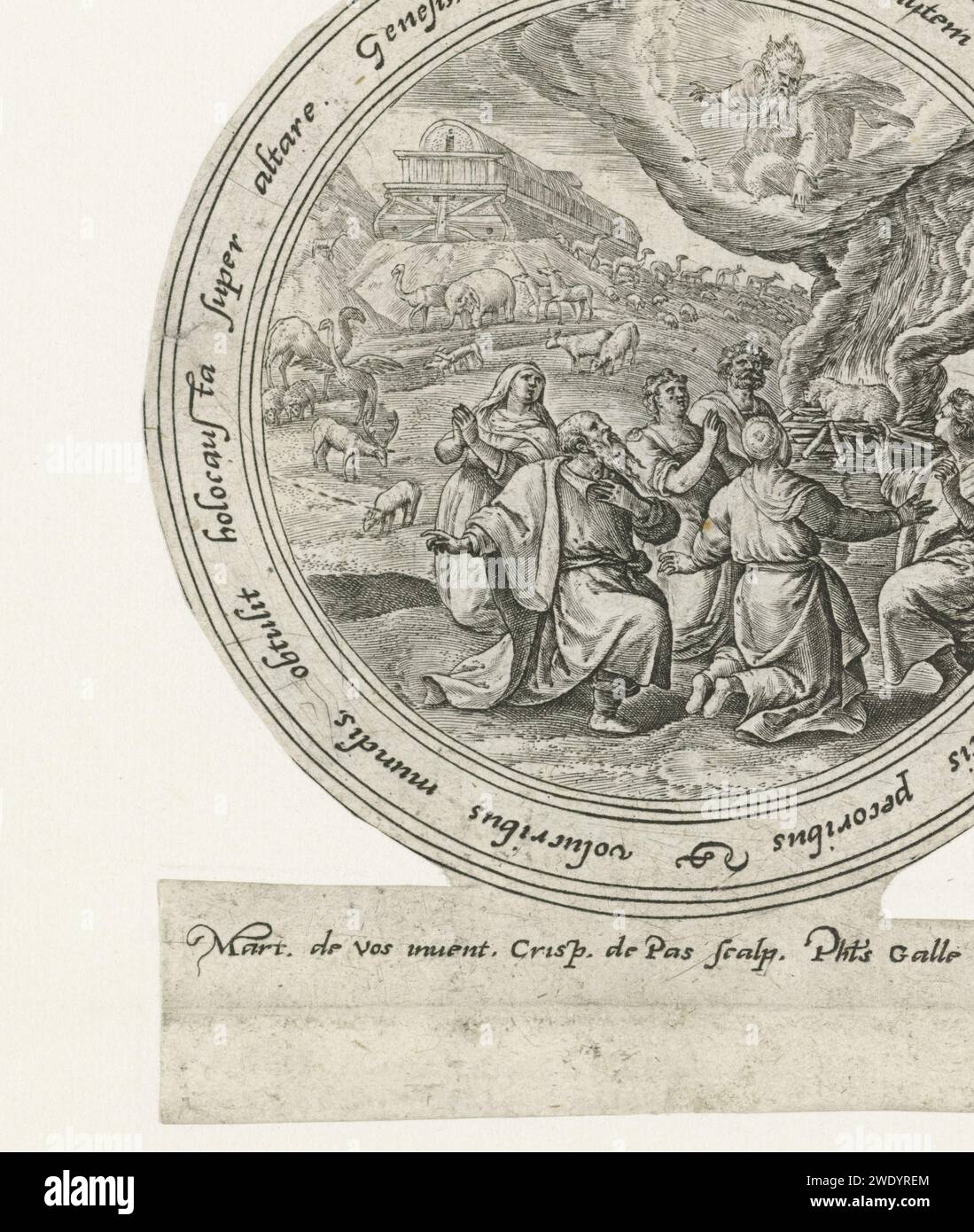 The sacrifice of Noah, Crispijn van de Passe (I), After Maerten de Vos ...