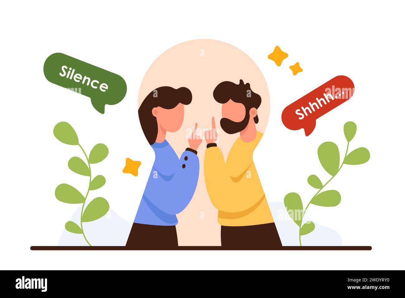 Shut mouth, stop talk gestures from couple, secrecy. Man and woman in ...