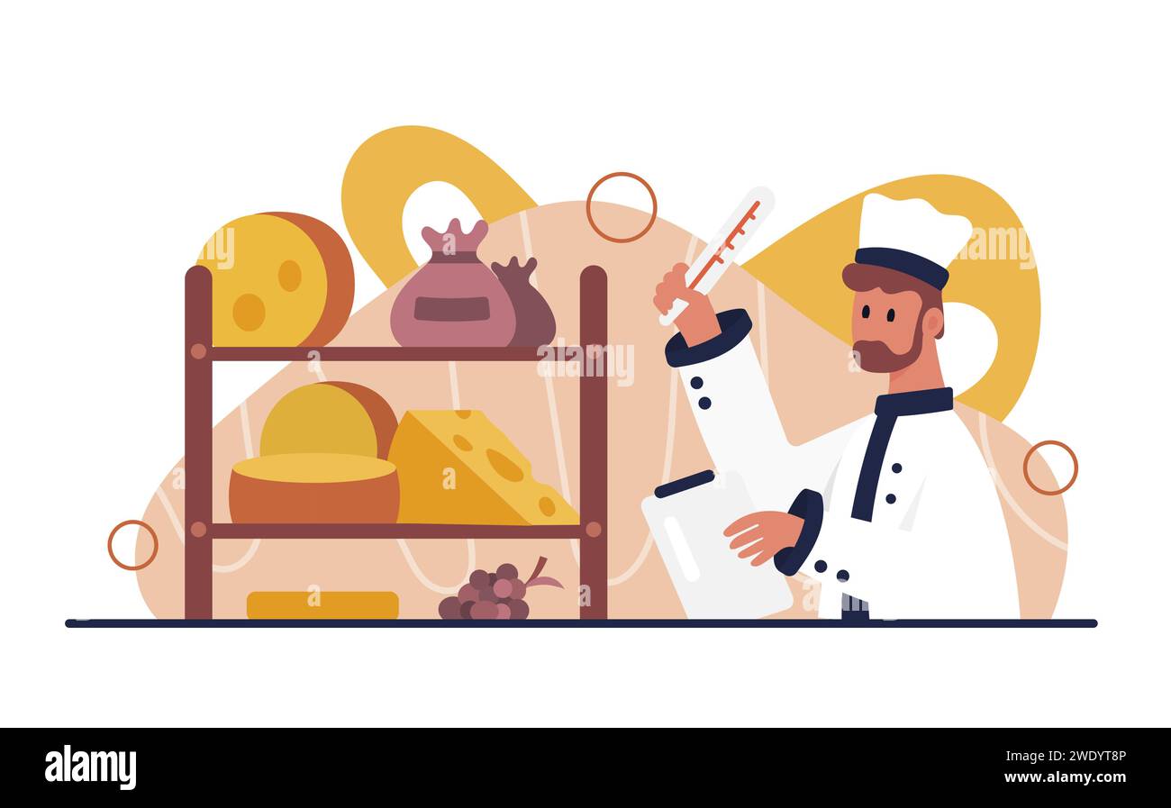 Cheese production, aging and storage in warehouse. Cheesemaker holding ...