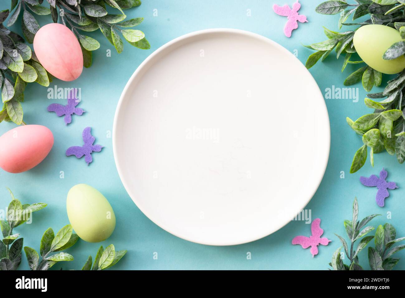 Easter table setting, Easter food background Stock Photo - Alamy
