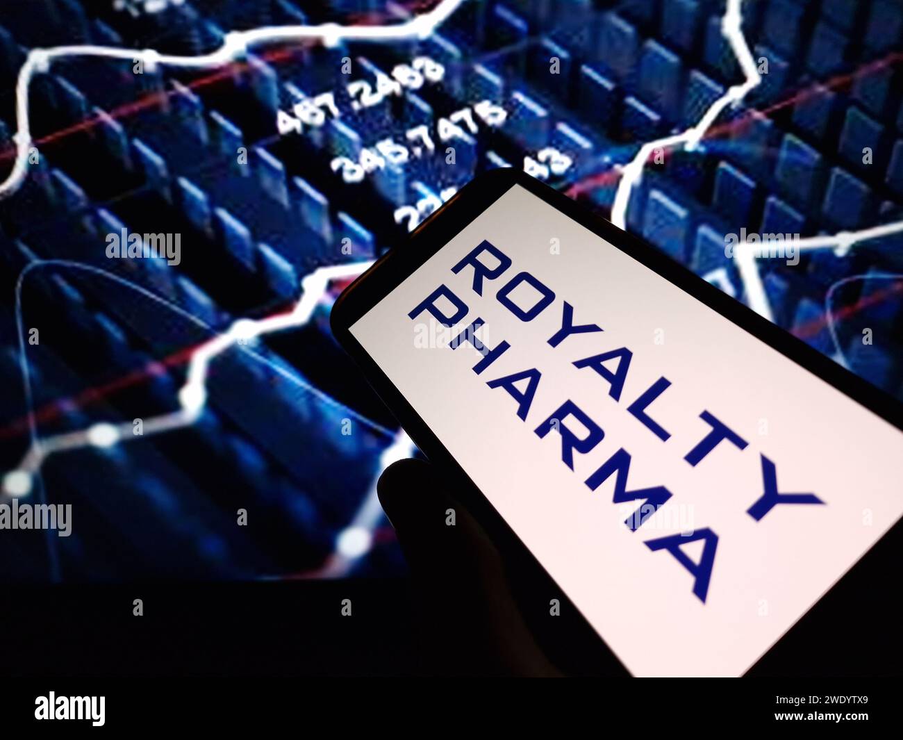 Konskie, Poland - January 22, 2024: Royalty Pharma company logo displayed on mobile phone screen ...