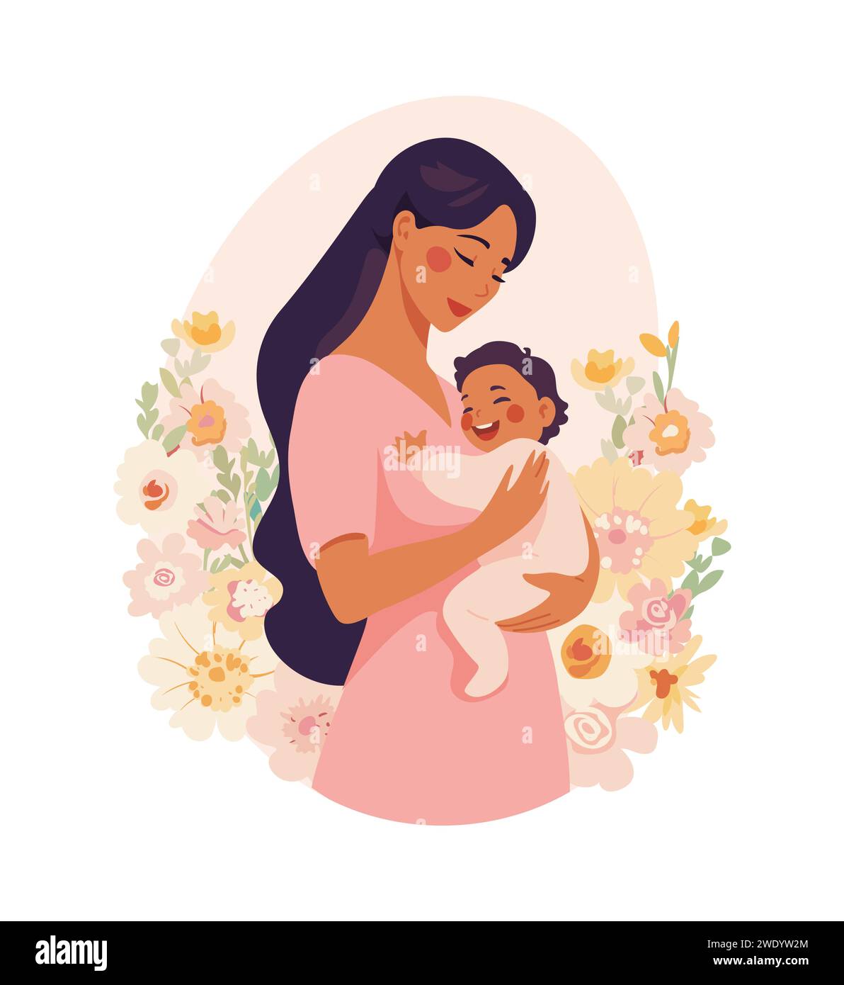 Happy Mother s Day. Flat cartoon illustration of mother with baby ...