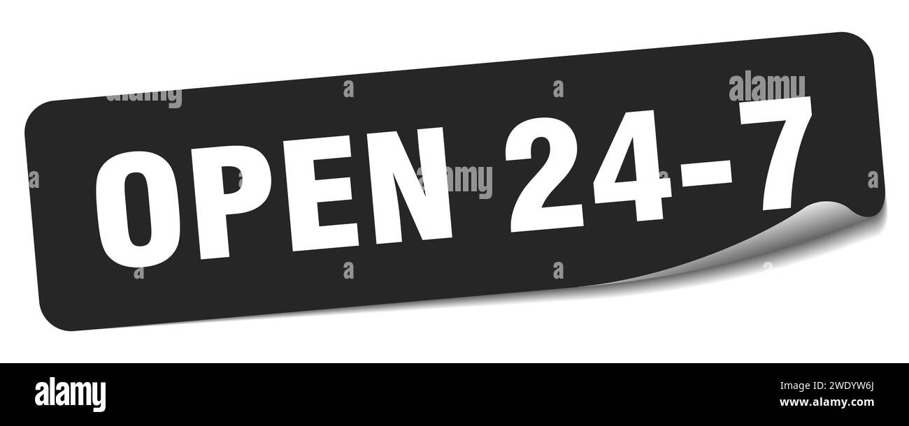 open 24 7 sticker. open 24 7 rectangular label isolated on white ...