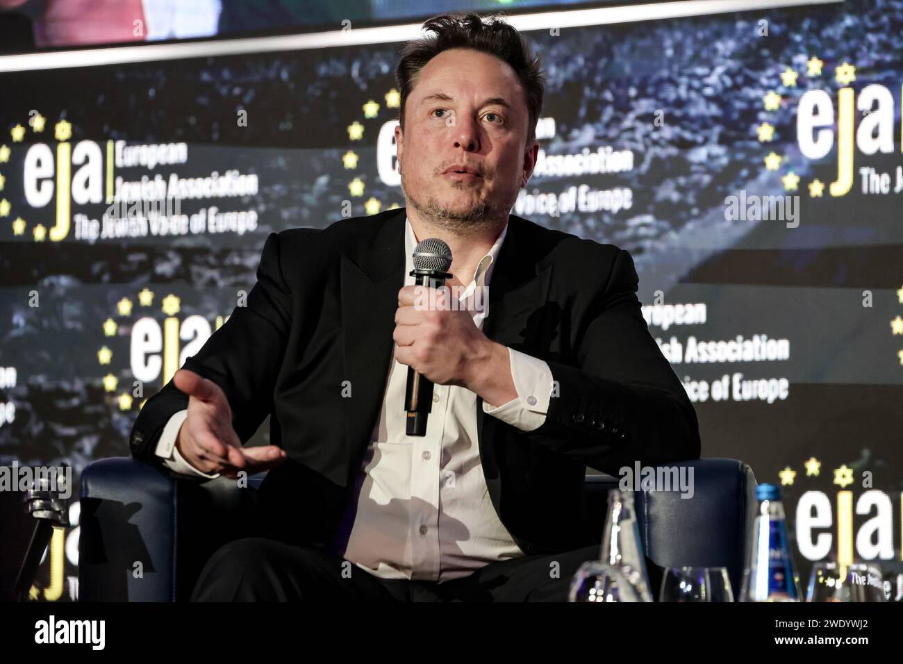 American billionaire, Elon Musk talks during a conversation with Ben ...