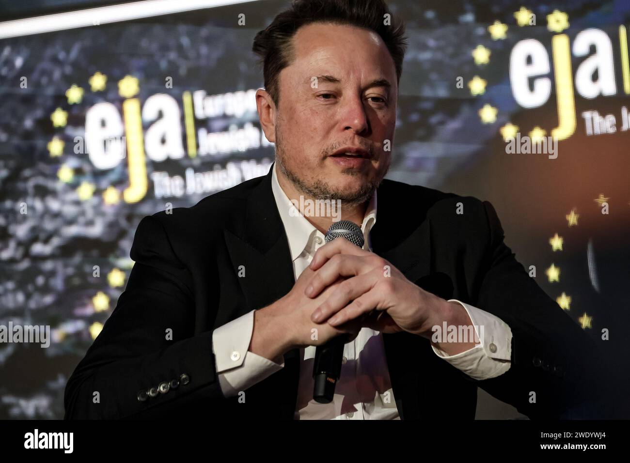 American billionaire, Elon Musk talks during a conversation with Ben ...