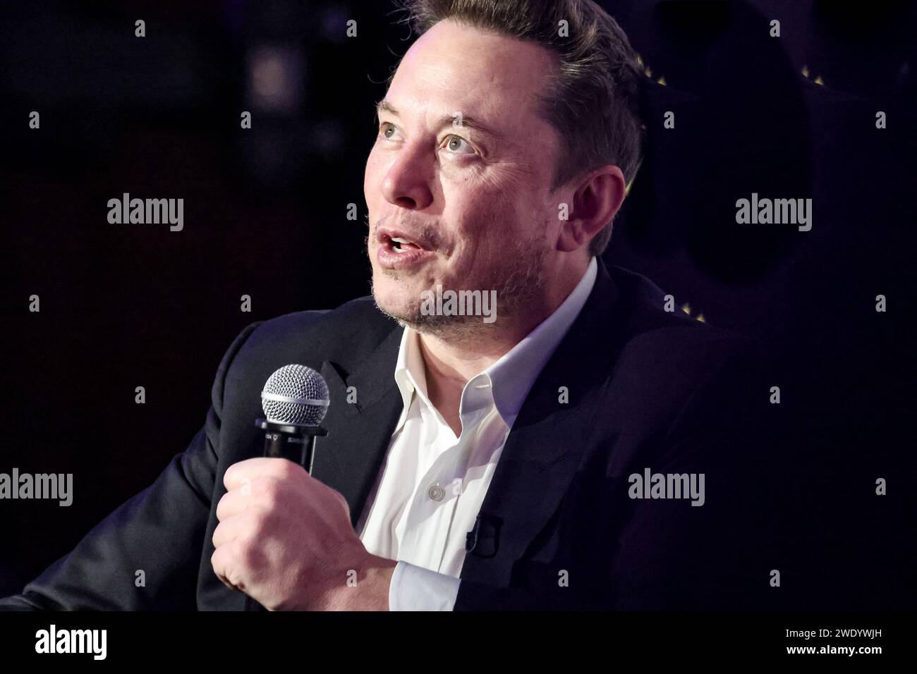 American billionaire, Elon Musk talks during a conversation with Ben ...