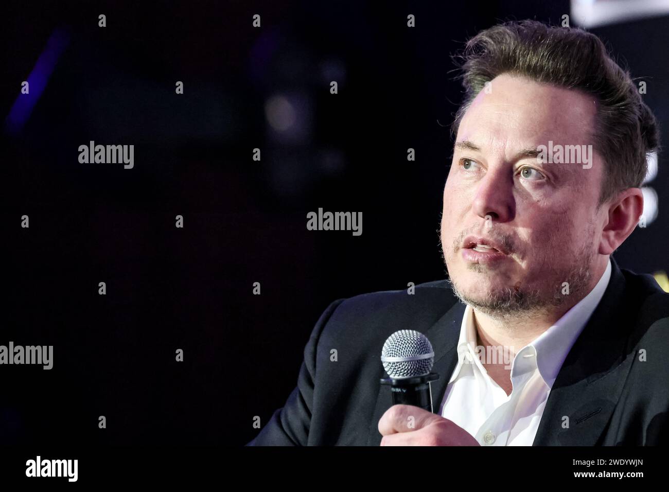 American billionaire, Elon Musk talks during a conversation with Ben ...