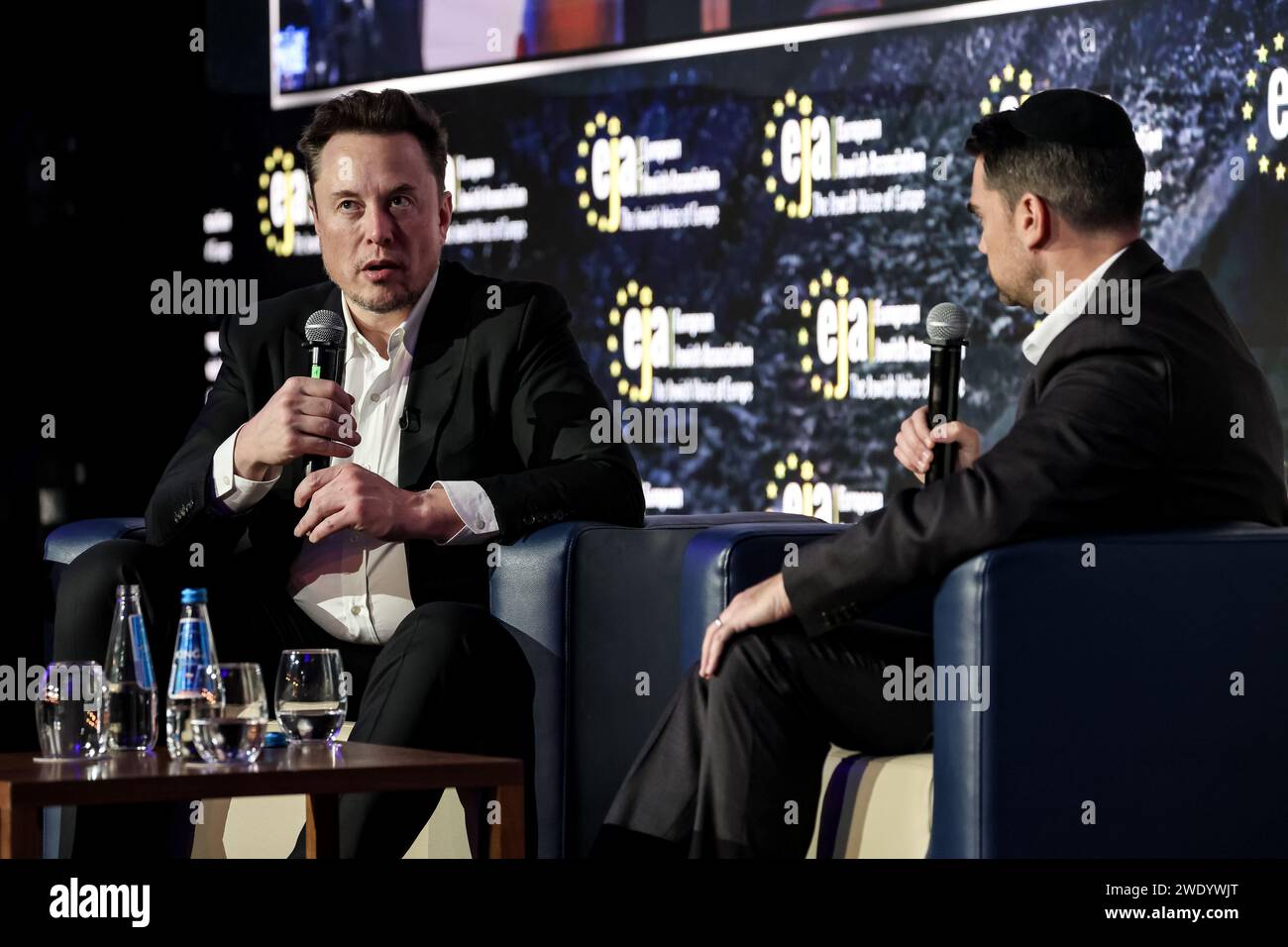 American billionaire, Elon Musk talks during a conversation with Ben ...