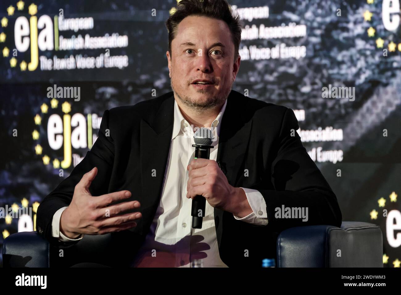 American billionaire, Elon Musk talks during a conversation with Ben ...