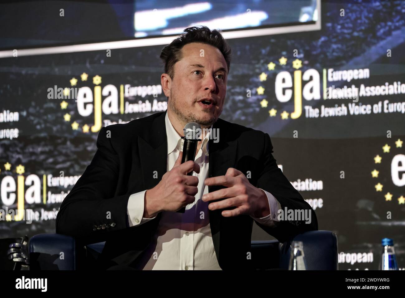 American billionaire, Elon Musk talks during a conversation with Ben ...