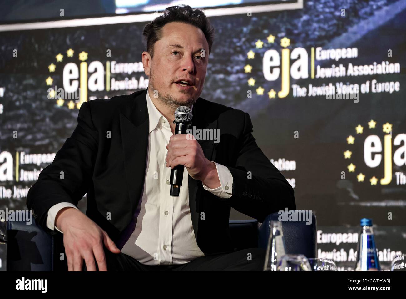 American billionaire, Elon Musk talks during a conversation with Ben ...