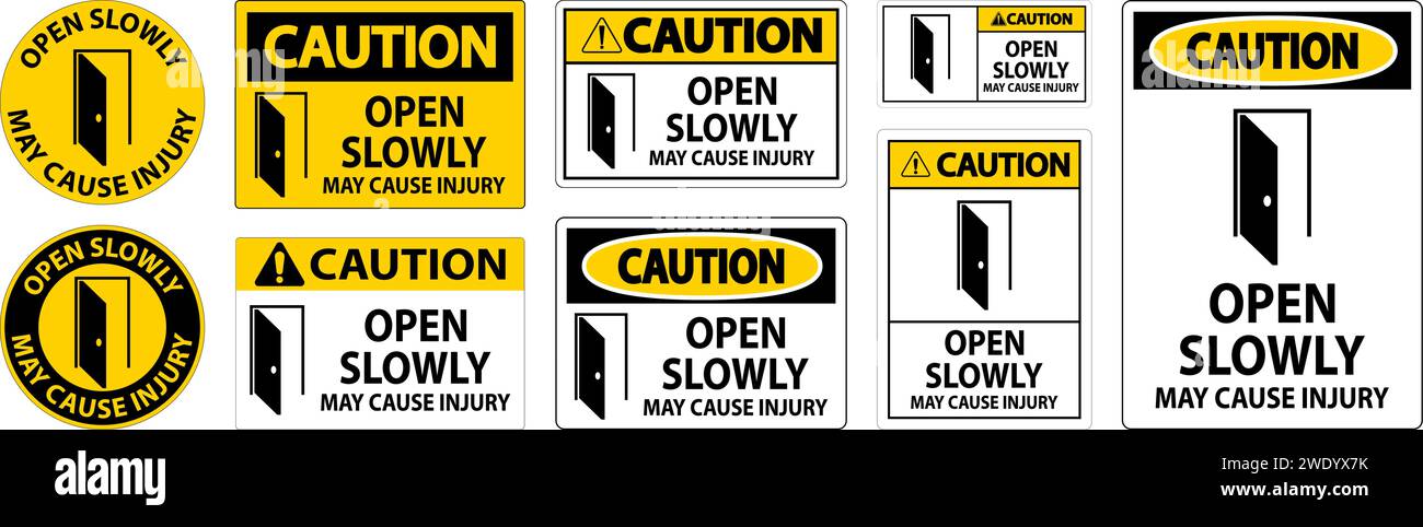 Caution Sign, Open Slowly, May Cause Injury Stock Vector Image & Art ...