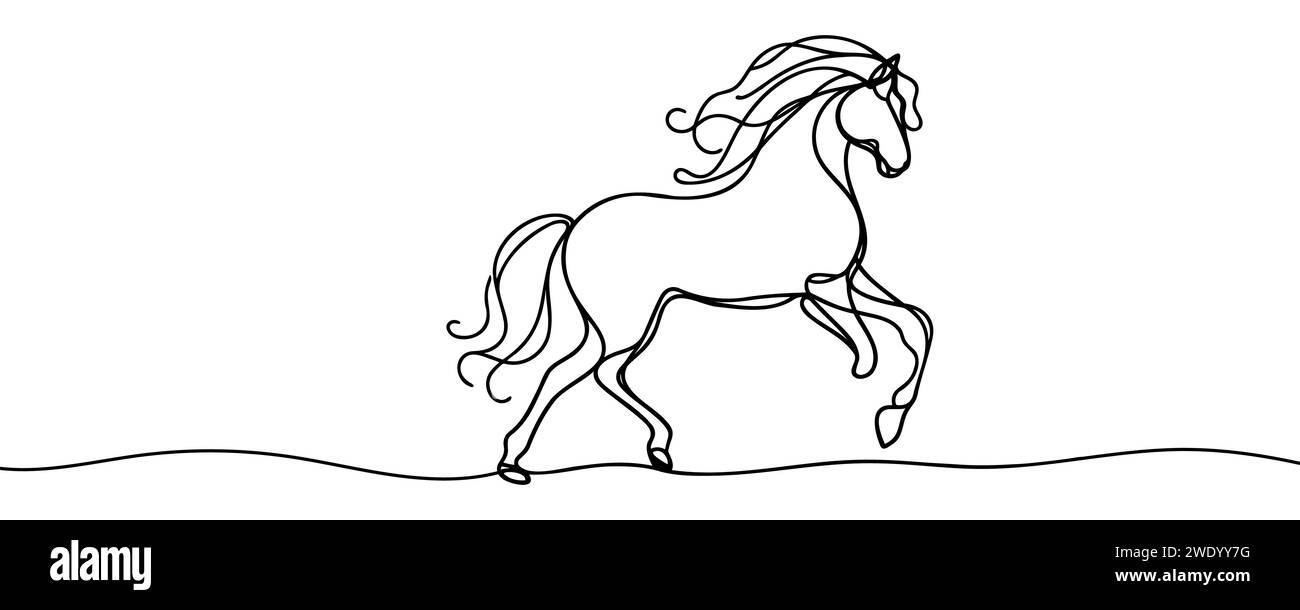 Continuous one line drawing of a horse isolated Stock Vector Image ...