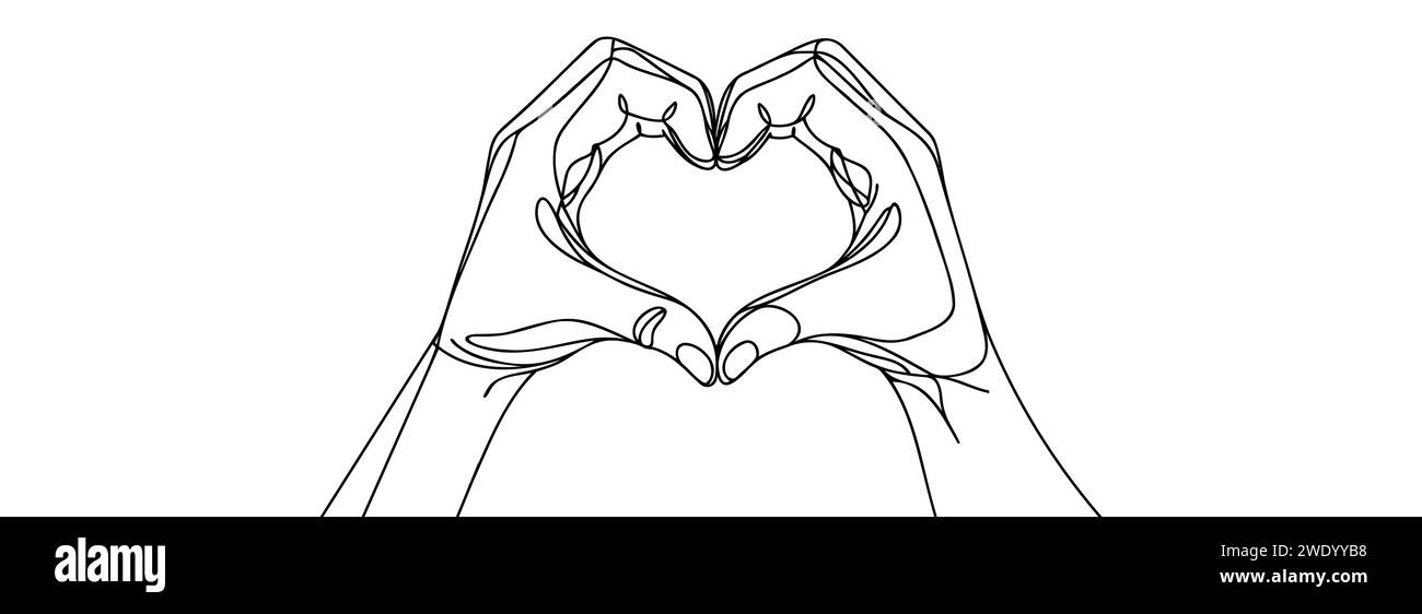 One line draws the hands, making a heart sign or symbol with the ...