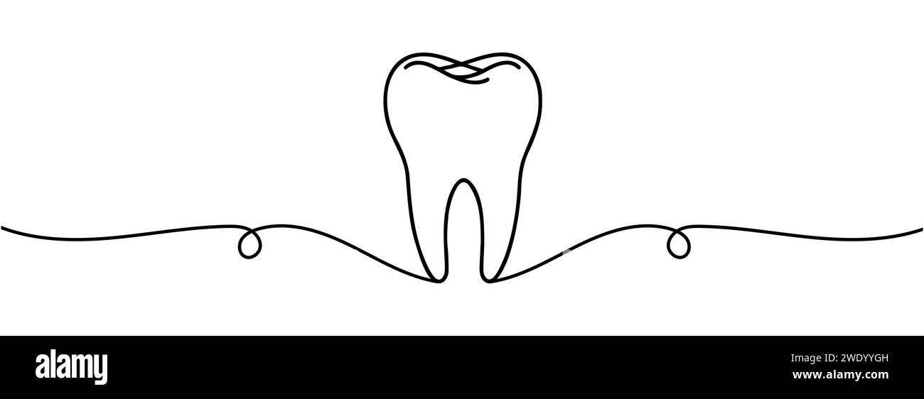 Continuous line drawing of tooth. Tooth line icon. One line drawing ...
