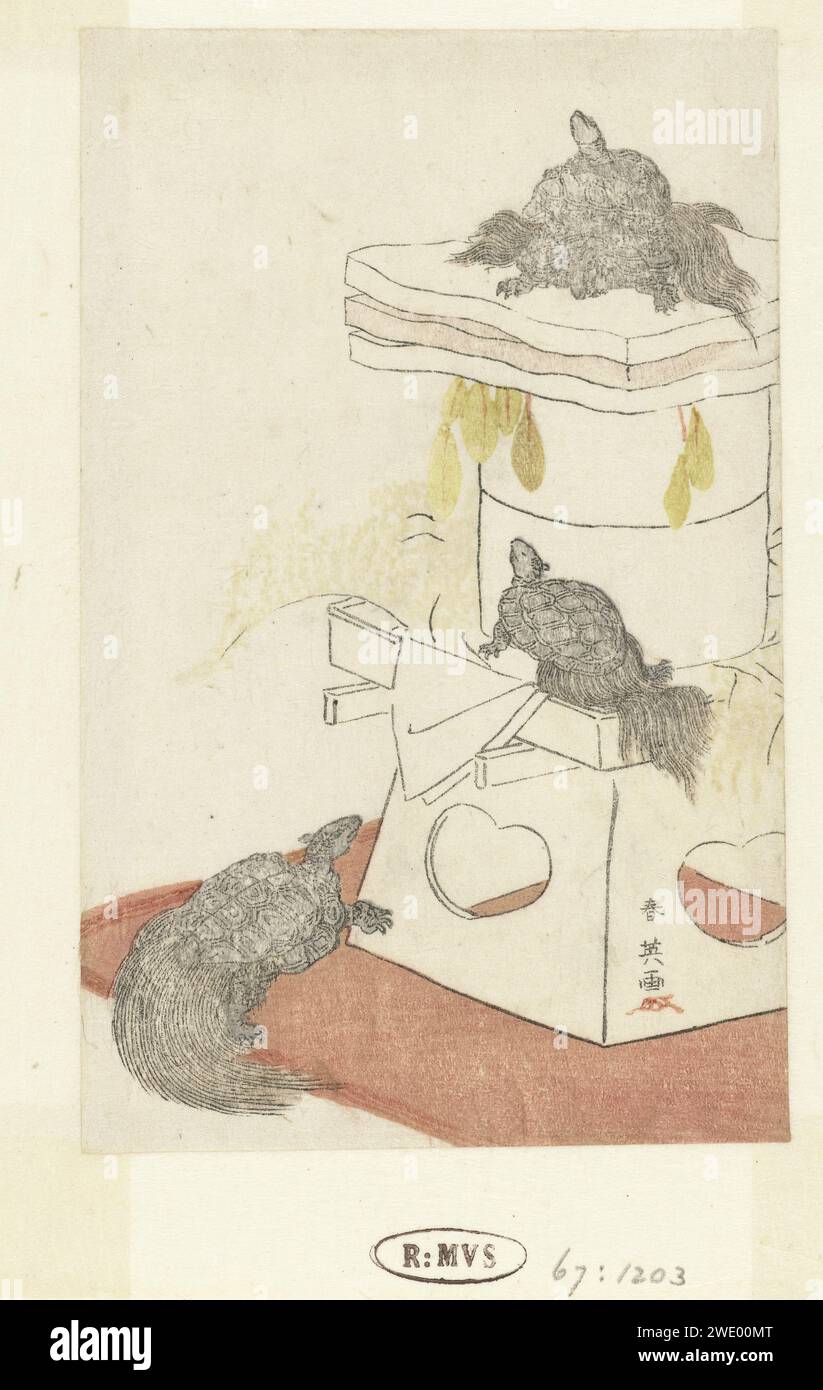 Turtles Climbing a New Year's Decoration, Katsukawa Shunei, c. 1790 - c ...