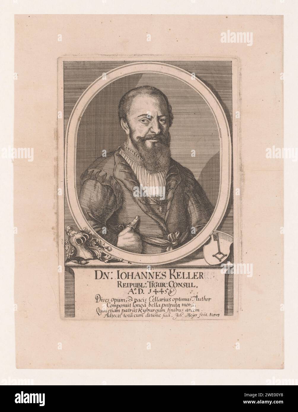 Portrait of John Keller, Johannes Meyer (II), 1703 print Numbered at ...