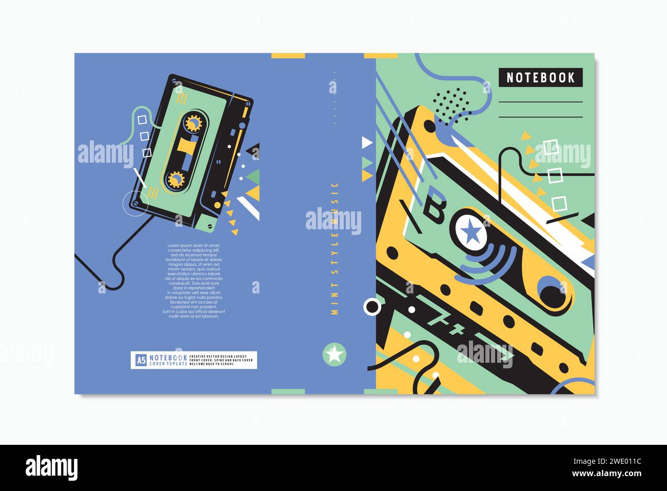 Audio cassette graphic, music template for notebook covers design ...