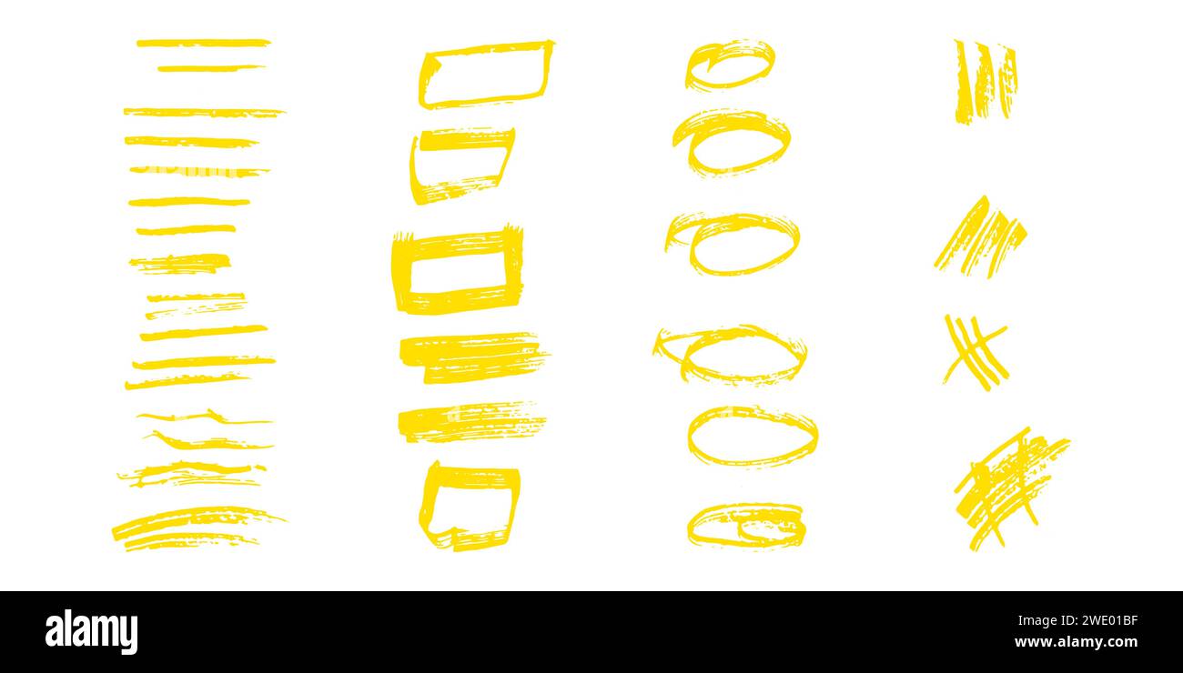 Brushes and elements for notes highlighting text. Ovals squares strokes ...